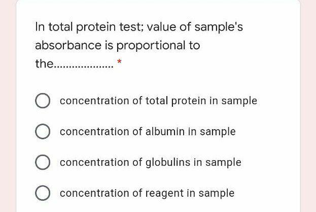 Solved In total protein test; value of sample's absorbance | Chegg.com