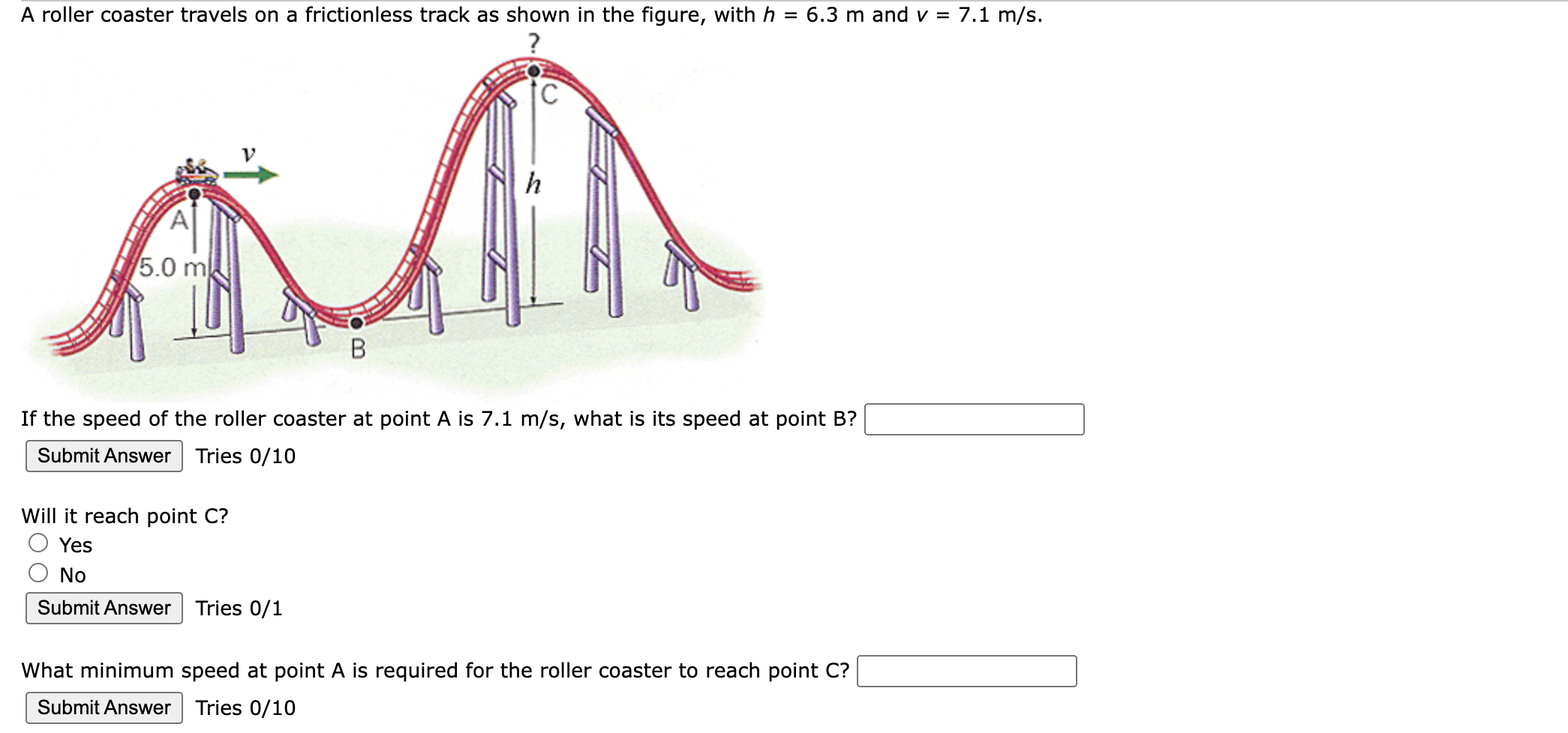 Solved A roller coaster travels on a frictionless track as | Chegg.com