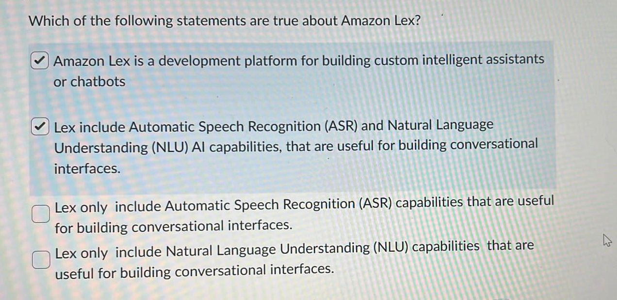 Solved What service does Amazon Lex use for text-to-speech? | Chegg.com