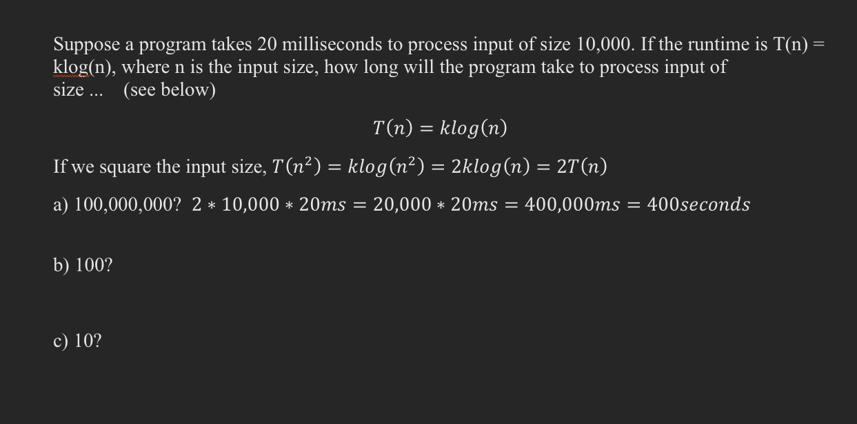 Solved please finish b)100 ﻿and c) 10. ﻿Thanks | Chegg.com