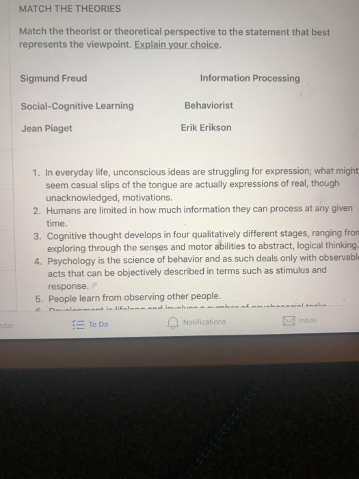 Solved MATCH THE THEORIES Match the theorist or theoretical | Chegg.com