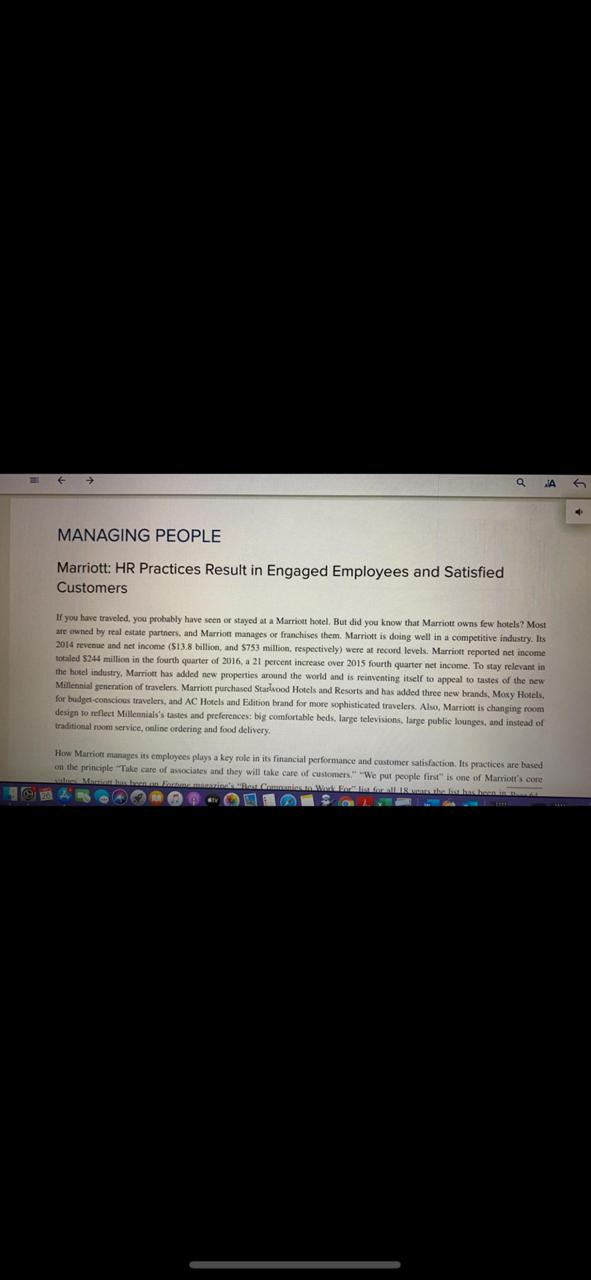 Solved Q A MANAGING PEOPLE Marriott: HR Practices Result in | Chegg.com