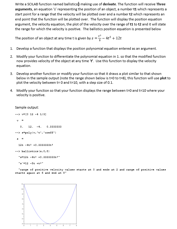 Solved Write A Scilab Function Named Ballistics Making Use
