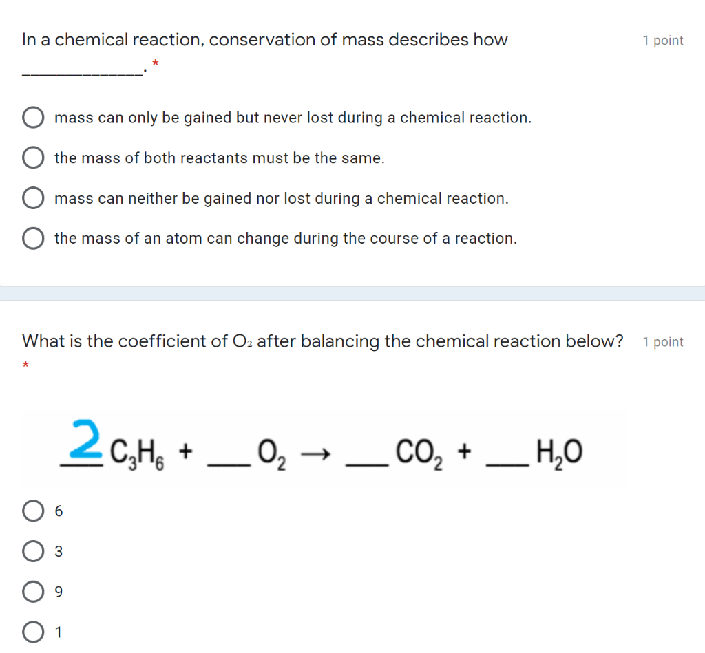 Solved In a chemical reaction, conservation of mass | Chegg.com