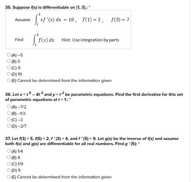 Solved 35. Suppose f(x) is differentiable on [1,3].∗∗ Assume | Chegg.com