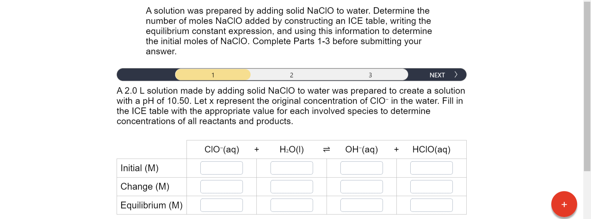 Solved A solution was prepared by adding solid NaClO to | Chegg.com