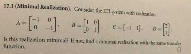 Solved 17.1 (Minimal Realization). Consider the ITI system | Chegg.com