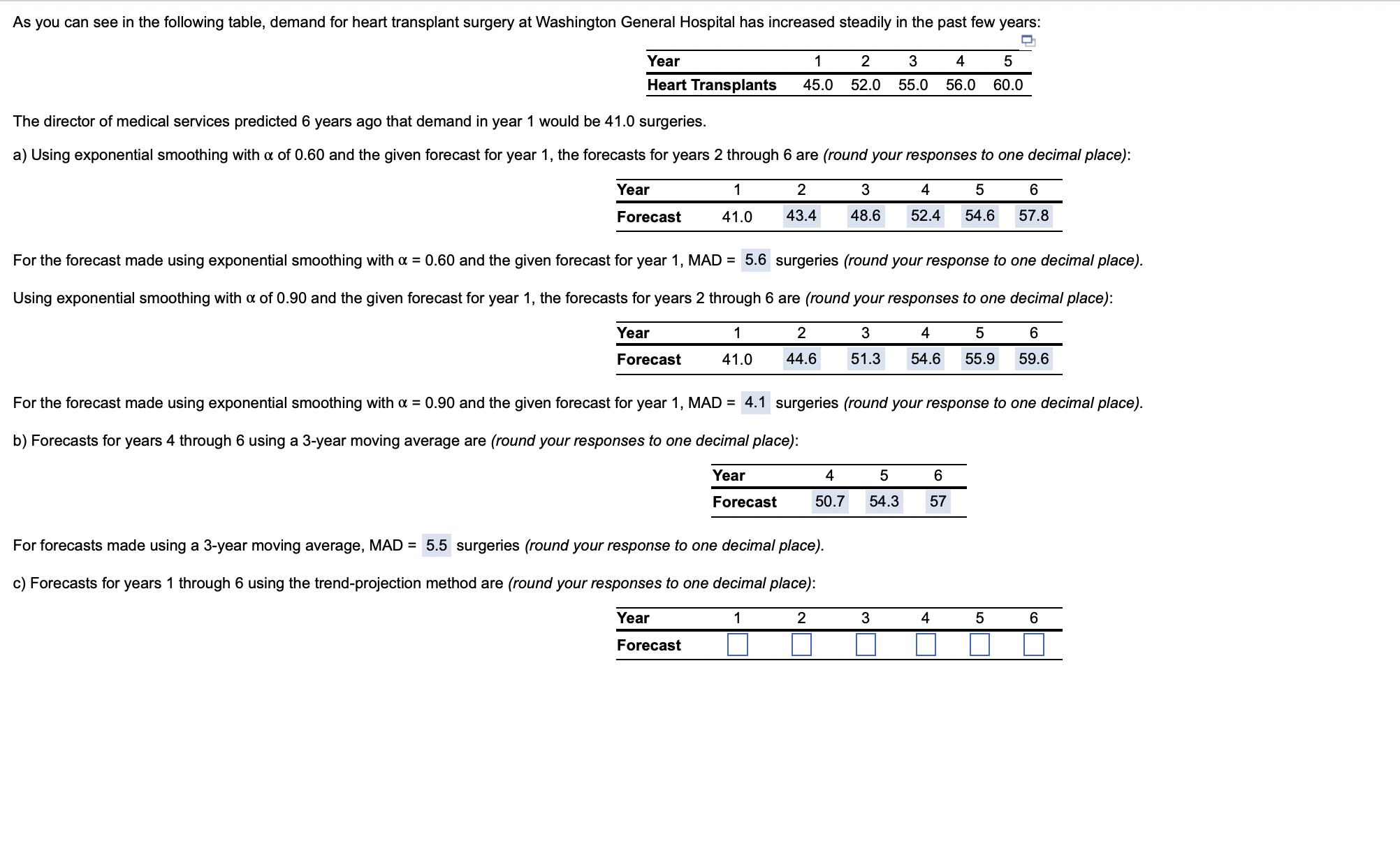 Solved For the forecast made using exponential smoothing | Chegg.com