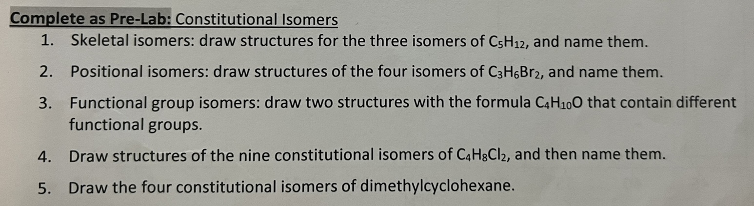 Solved Complete as Pre-Lab: Constitutional Isomers 1. | Chegg.com