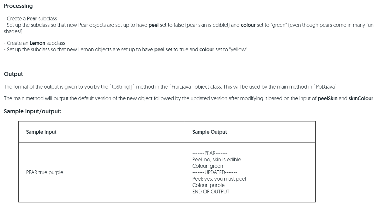Solved Today you will be given a Fruit class. From this, you | Chegg.com