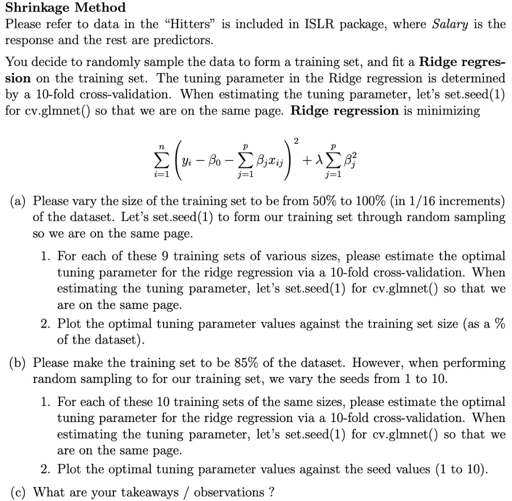 Shrinkage Method Please refer to data in the | Chegg.com