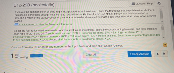 Solved E12-29B (book/static) Question Help * Evaluate the | Chegg.com