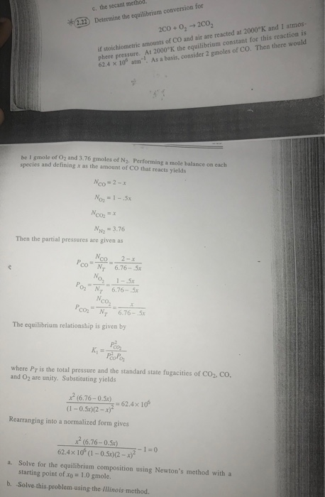 Solved c. the secant method 222 Determine the equilibrium | Chegg.com