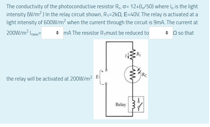 Solved The conductivity of the photoconductive resistor Rc, | Chegg.com