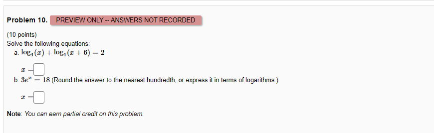 Solved Problem 10. PREVIEW ONLY -- ANSWERS NOT RECORDED (10 | Chegg.com
