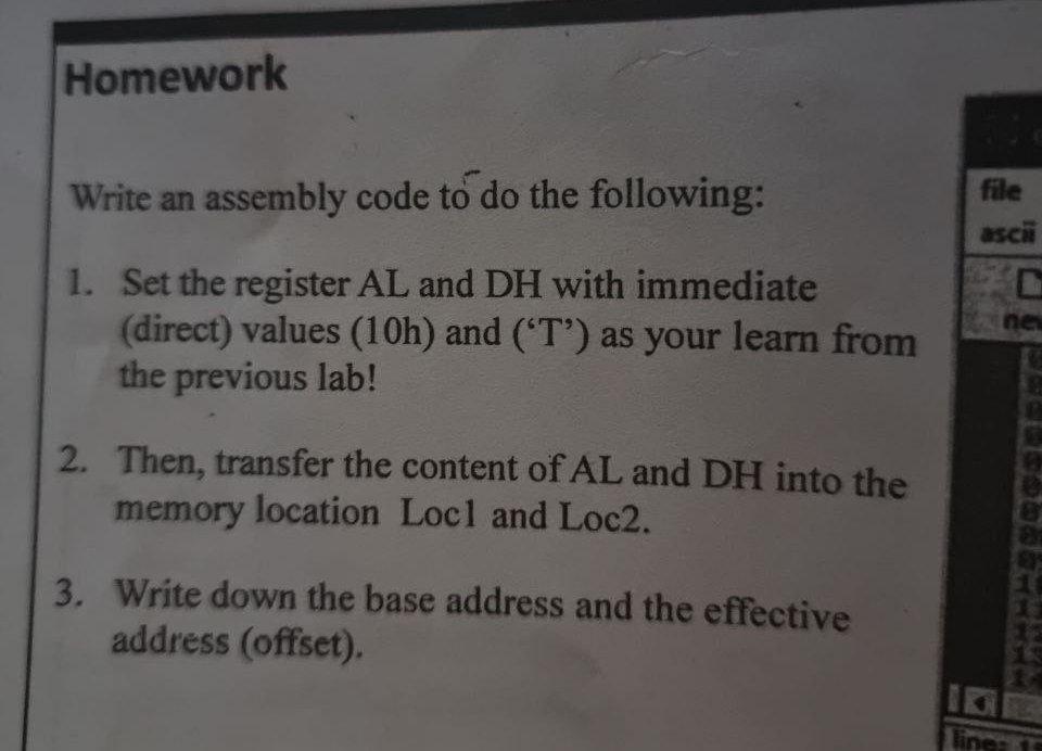 Solved Homework Write an assembly code to do the following: | Chegg.com