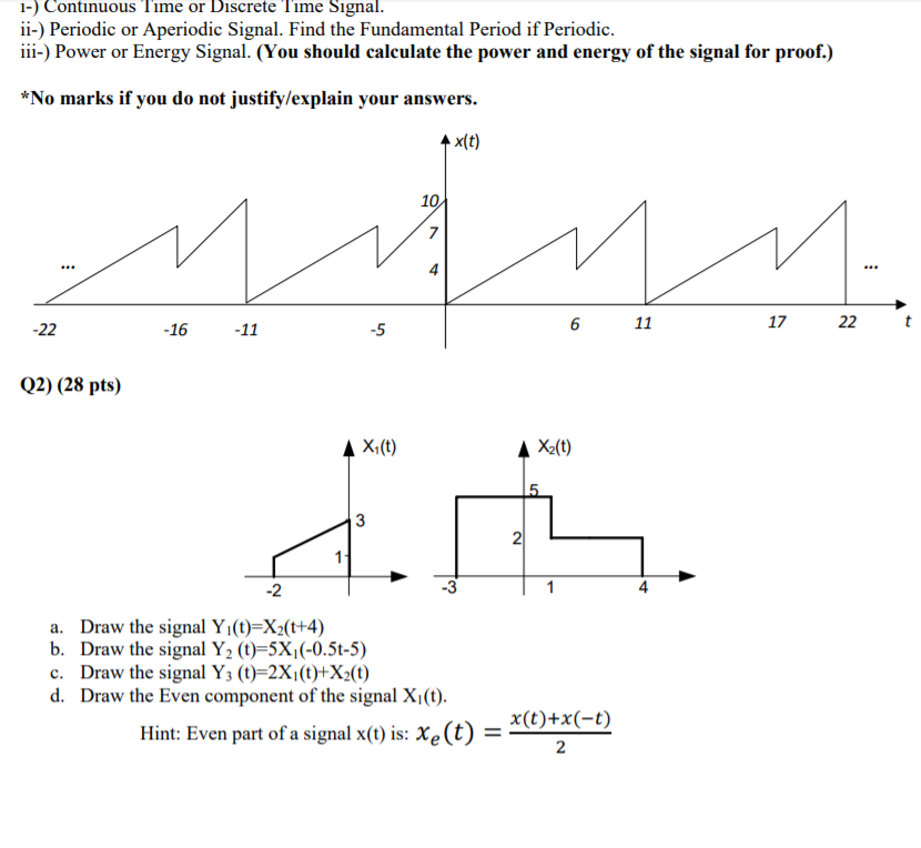 Solved 1-) Continuous Time or Discrete Time Signal. ii-) | Chegg.com