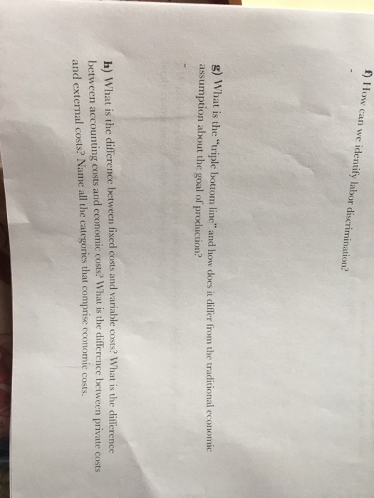 Solved f) How can we identify labor disc rimination? g) What | Chegg.com
