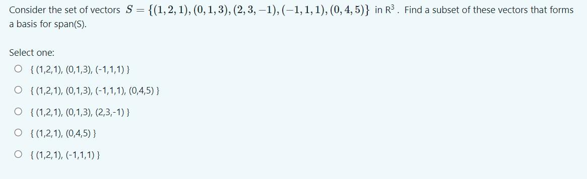 Solved Consider the set of vectors | Chegg.com