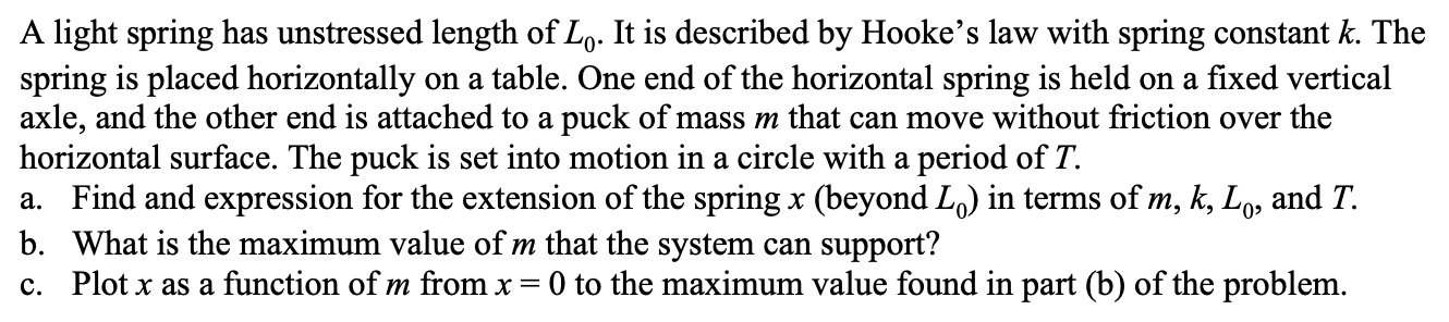 Solved For part c) use L0 = 16.5 cm, k = 5.30 N/m, and T = | Chegg.com