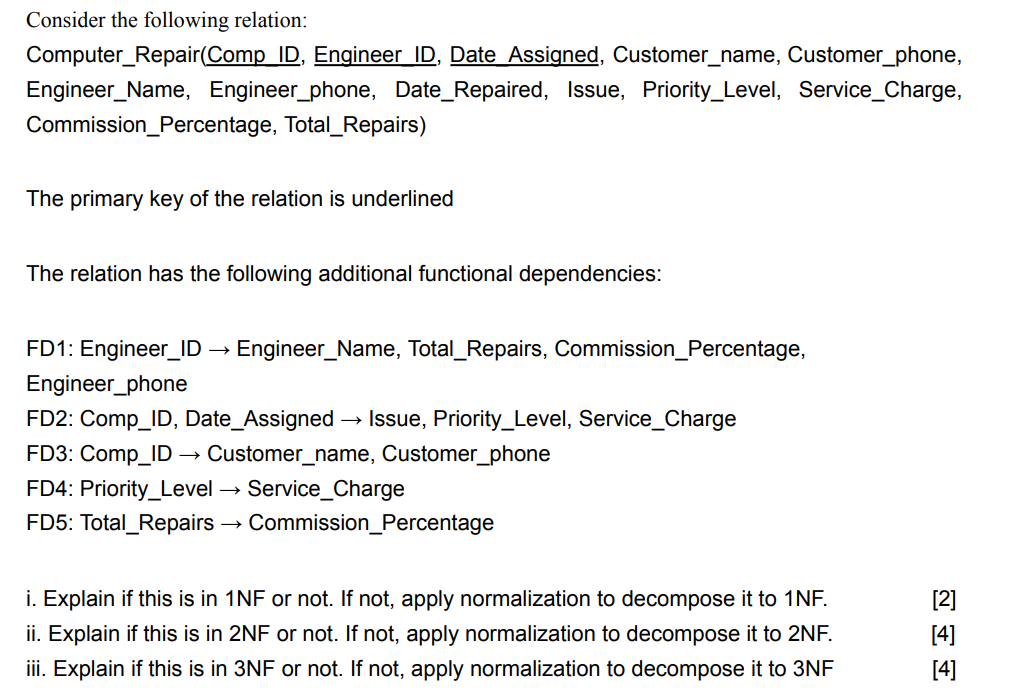 Solved Consider the following relation: Computer_Repair(Comp | Chegg.com