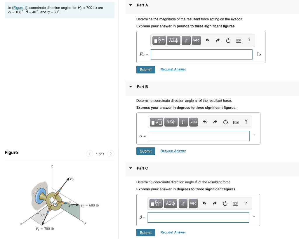 Solved In (Figure 1), coordinate direction angles for F3 = | Chegg.com