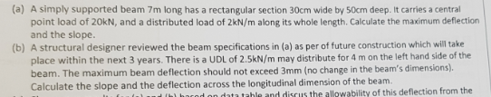 Solved (a) A simply supported beam 7m long has a rectangular | Chegg.com