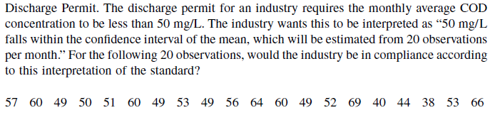 Solved Discharge Permit. The discharge permit for an | Chegg.com