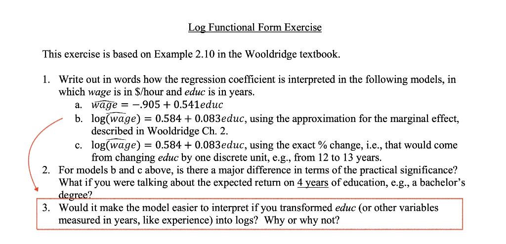 Solved Log Functional Form Exercise This Exercise Is Based 8273