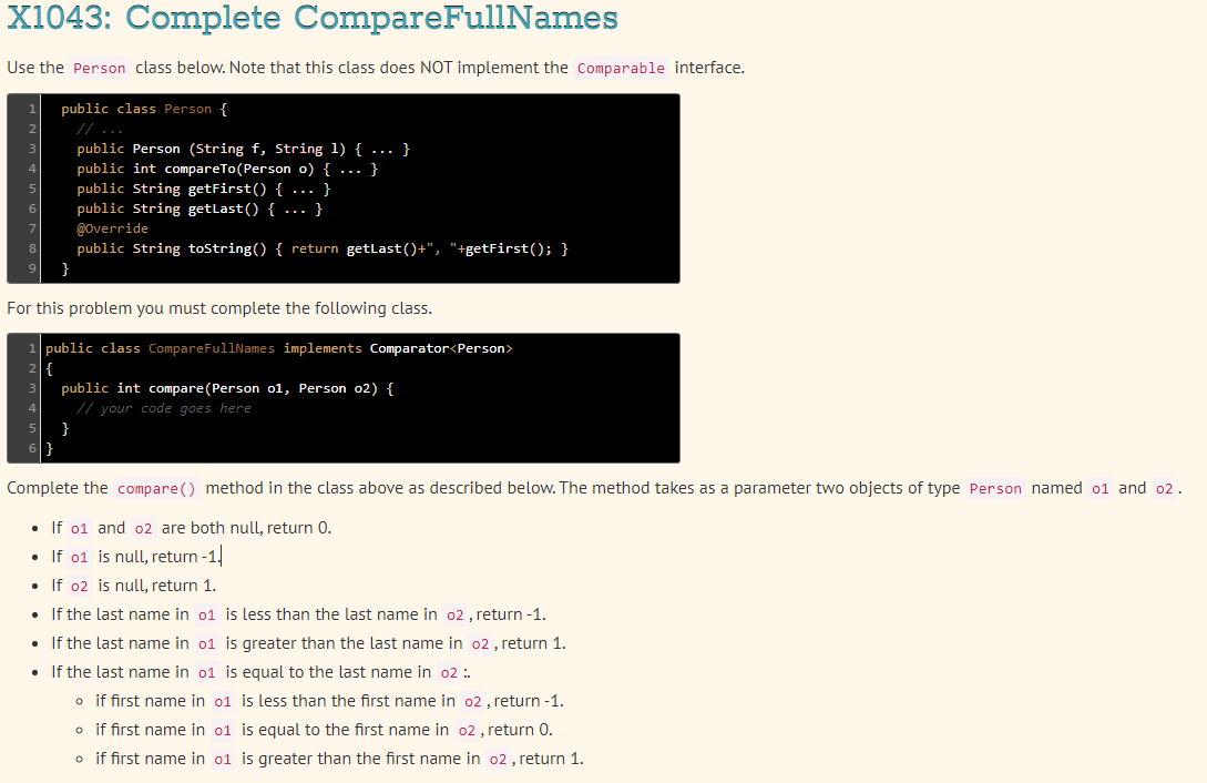 Solved X1043 Complete Comparefullnames Use The Person Class 9328