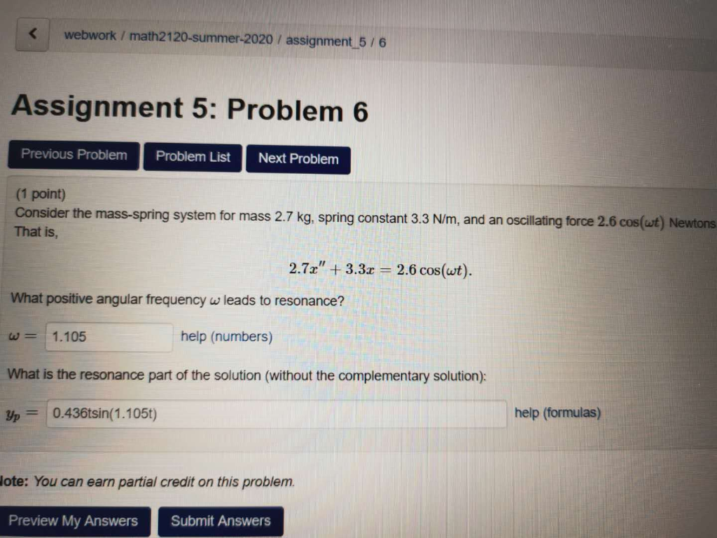 webwork / math2120-summer-2020 / assignment_5/6 | Chegg.com