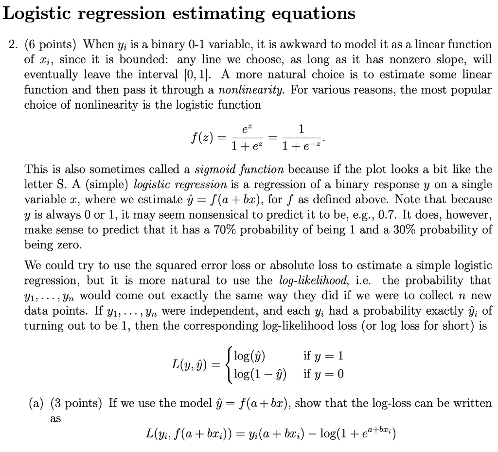 Logistic regression estimating equations 2. (6 | Chegg.com