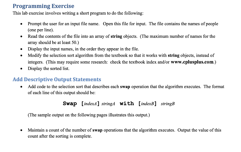 Solved Programming Exercise This lab exercise involves | Chegg.com
