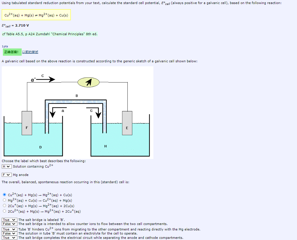Solved Ecell°=2.710Vof Table A5.5, ﻿p A24 ﻿Zumdahl "Chemical | Chegg.com