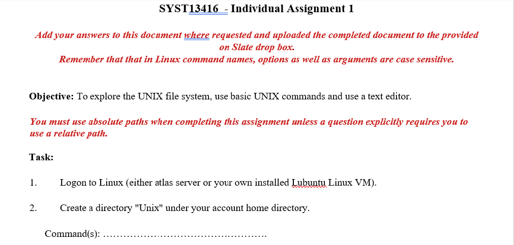 Solved SYST13416 - Individual Assignment 1 Add your answers | Chegg.com