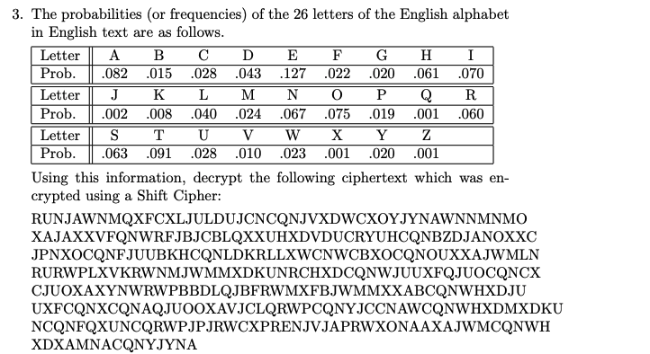 Solved The probabilities (or frequencies) of the 26 letters | Chegg.com