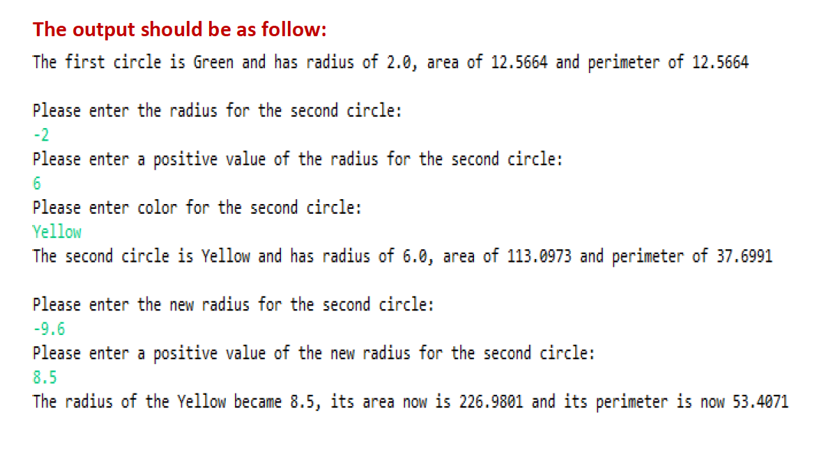 Solved JAVA PROGRAM Write a class called Circle that | Chegg.com