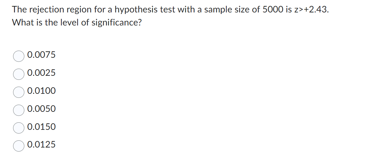 Solved Identify the rejection region for a two-tailed | Chegg.com