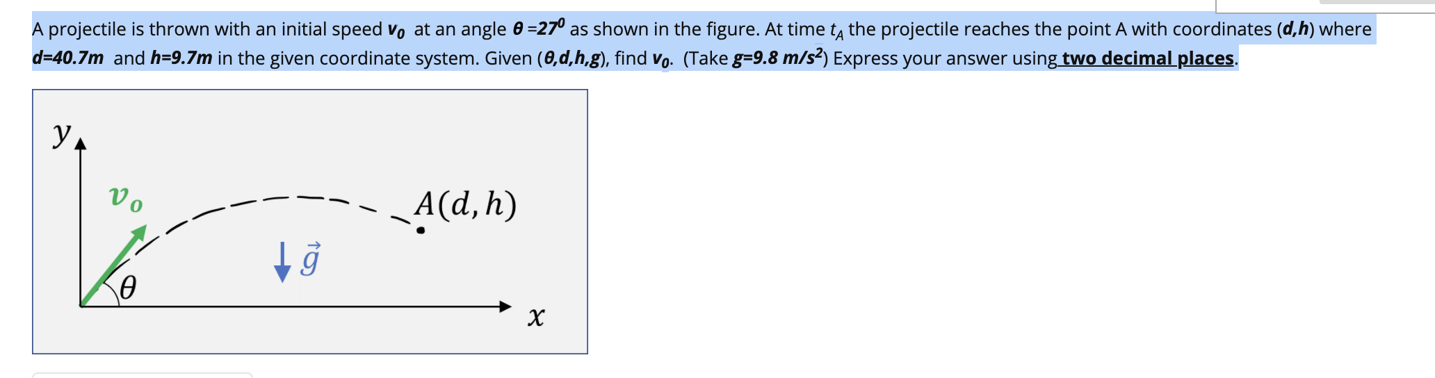 Solved A projectile is thrown with an initial speed Vo at an | Chegg.com