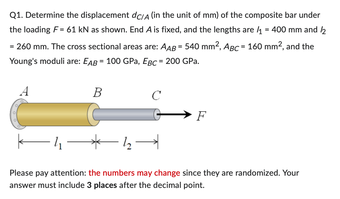 [Solved]: Q1. Determine the displacement dc/A (in the unit