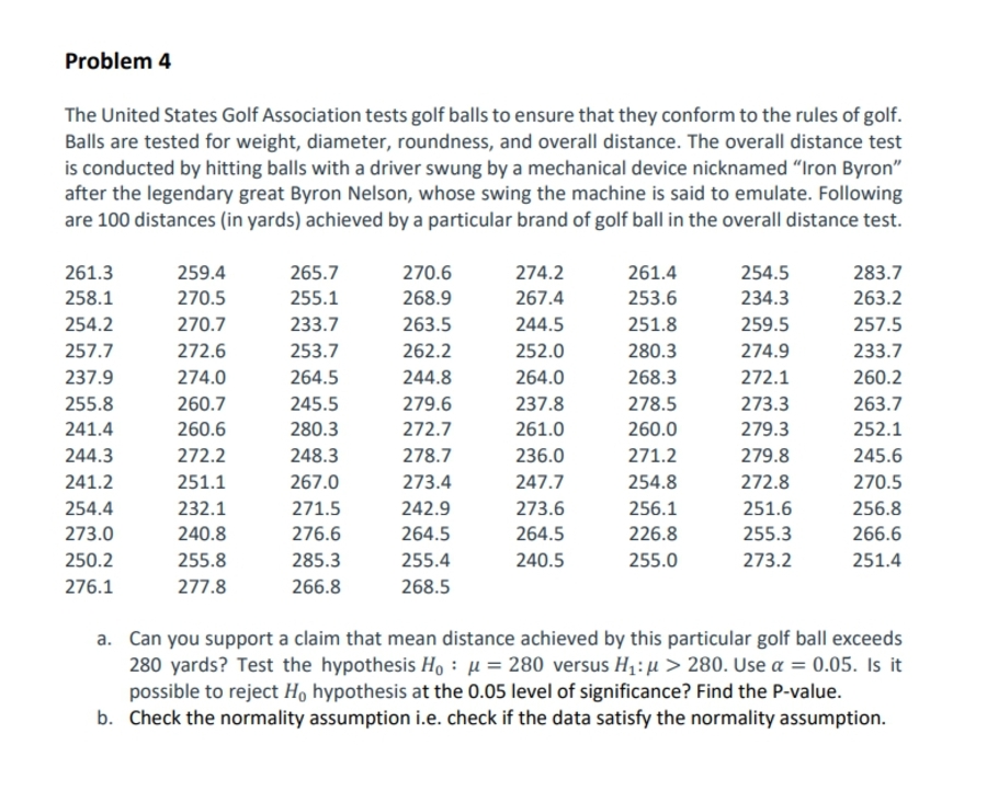 Solved The United States Golf Association tests golf balls | Chegg.com