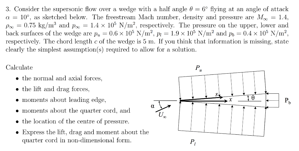 Solved 3. Consider the supersonic flow over a wedge with a | Chegg.com