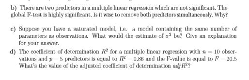 Solved b) There are two predictors in a multiple linear | Chegg.com