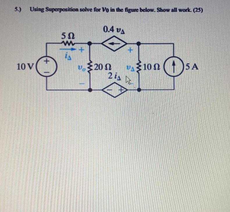 Solved 5.) Using Superposition solve for Vo in the figure | Chegg.com