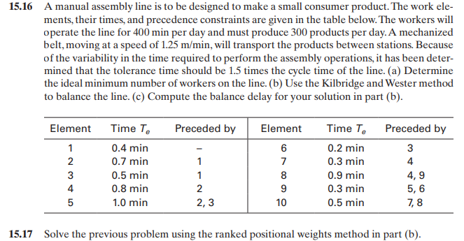 Solved 16 A manual assembly line is to be designed to make a | Chegg.com