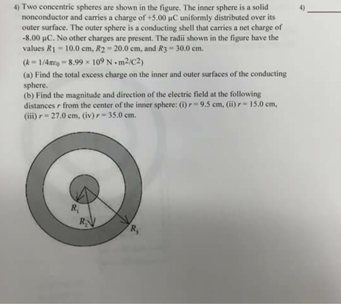 Solved 4) Two concentric spheres are shown in the figure. | Chegg.com