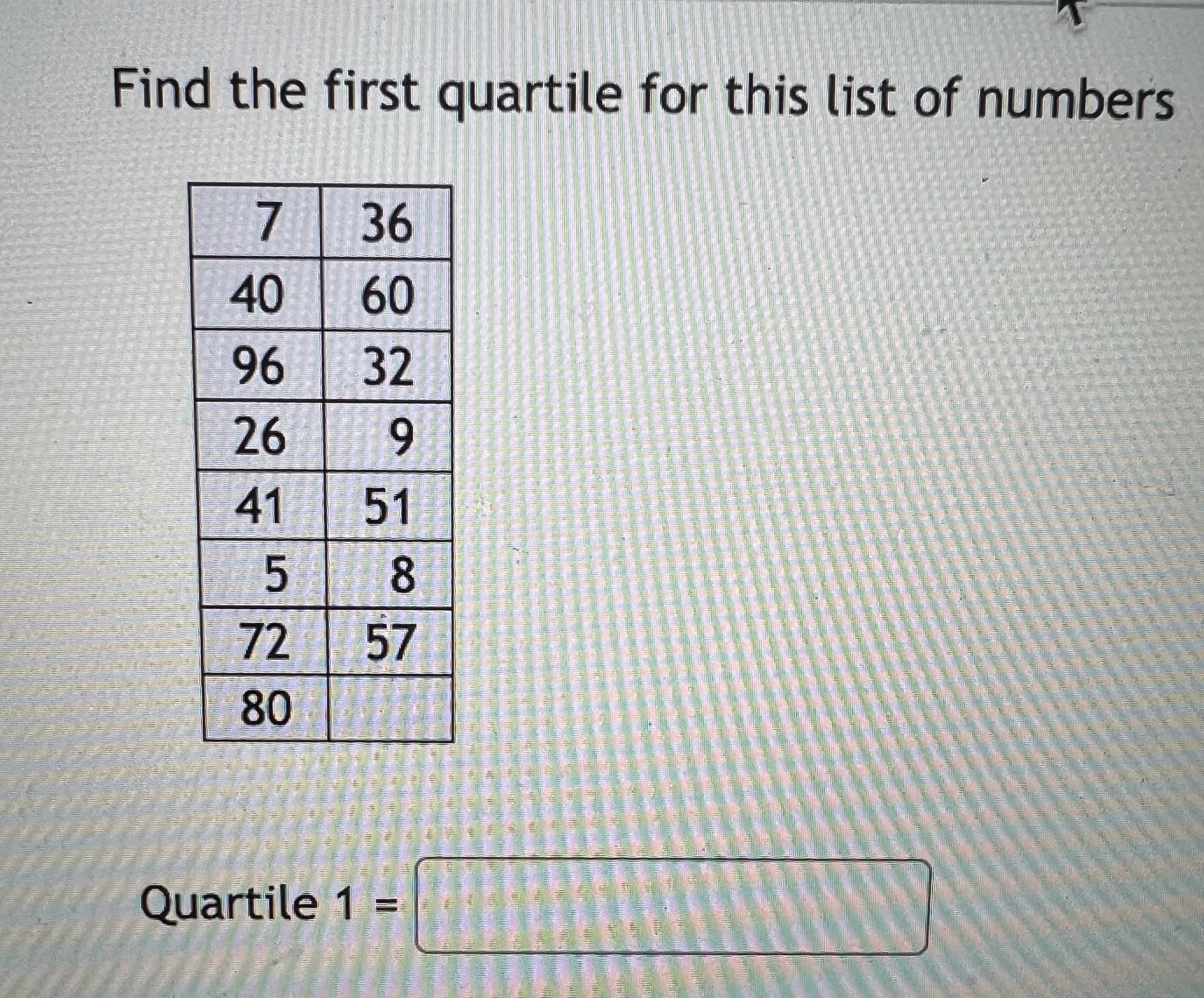Solved Find the first quartile for this list of numbers | Chegg.com