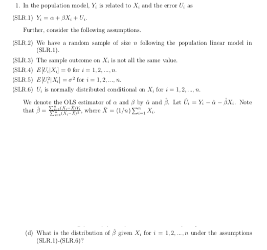 Solved 1. In the population model, y, is related to X, and | Chegg.com