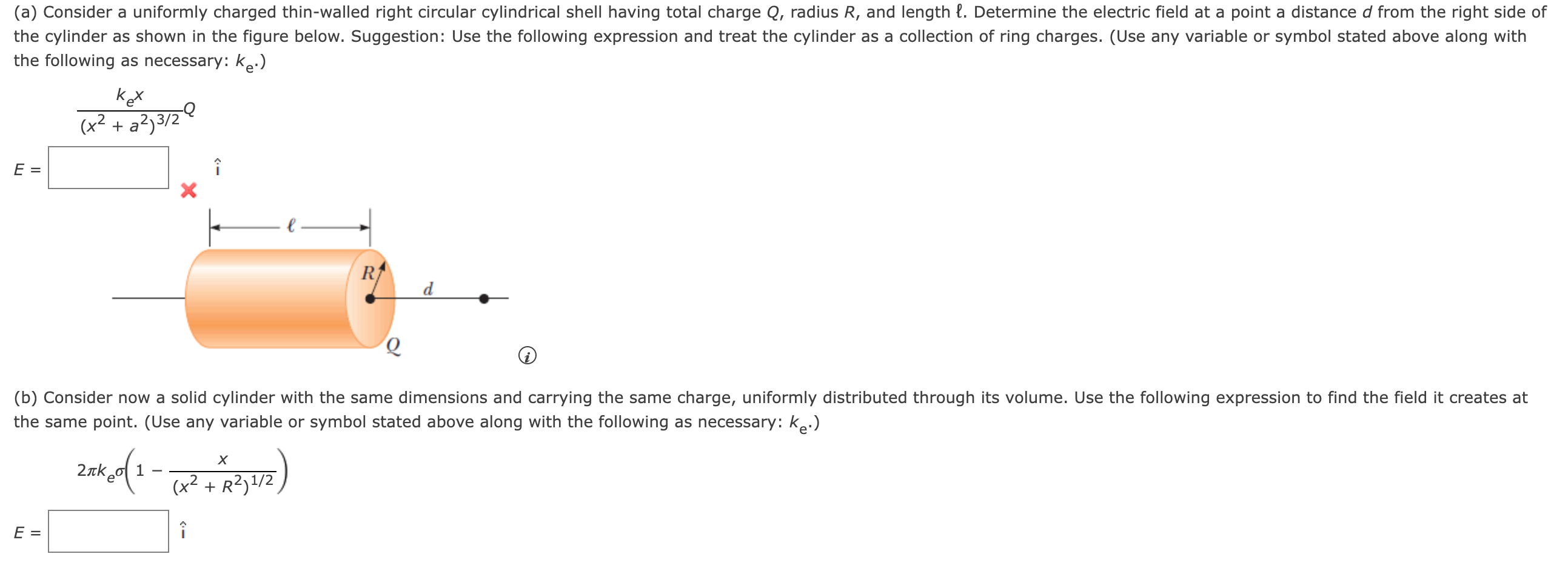Solved (a) Consider a uniformly charged thin-walled right | Chegg.com Solved (a) Consider a uniformly charged thin-walled right | Chegg.com