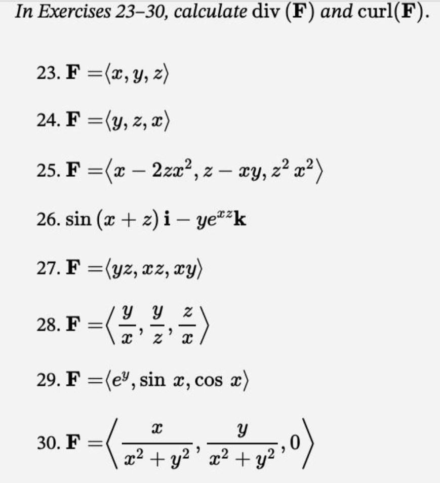 Solved In Exercises 2330 Calculate Div F And Curlf 